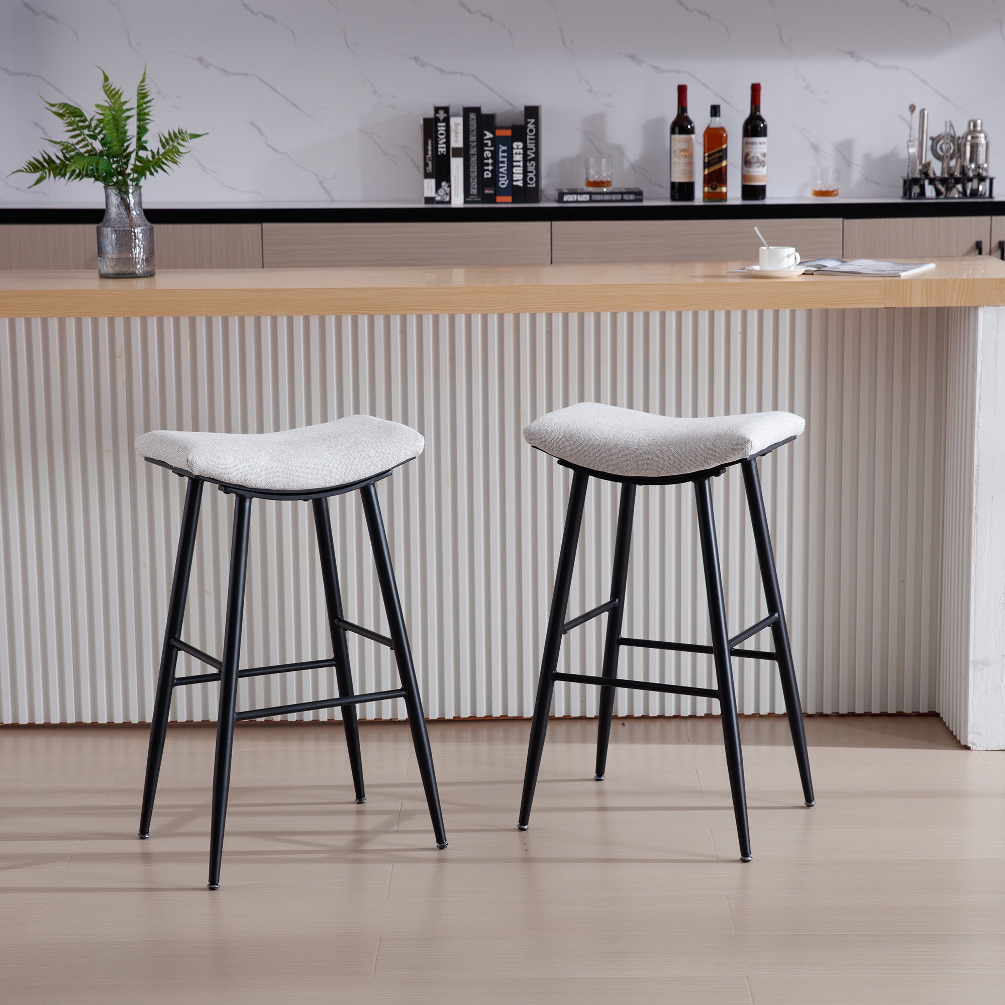 Darwin- Set of 2 - 30" Beige and Pale Blue Modern Linen Upholstered Ba ...