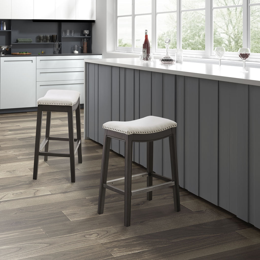 Belfast - Set of 2 - 28" Cream Counter Stools with Dark Grey Wood Fram ...